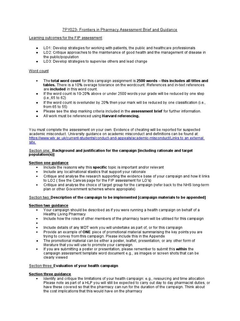 Pharmacy Health Campaign Assessment Guide | PDF | Theory | Understanding