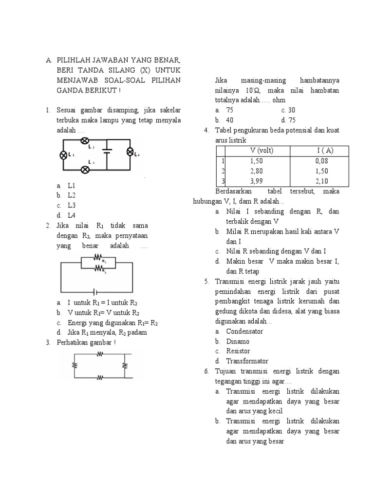 Soal Soal Listrik Dinamis Dan Energi Kelas 9 | PDF