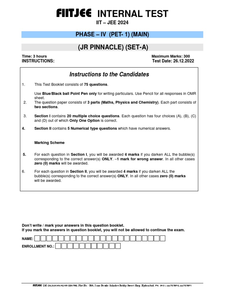 JR Pinnacle Ph-IV (Pet-1) Ex DT 26.12.2022 QP | PDF | Rotation Around A Fixed Axis | Physical ...