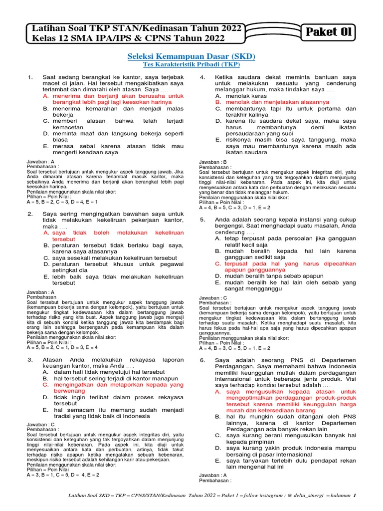 Latihan Soal TKP CPNS 2022: Tanggung Jawab & Integritas | PDF
