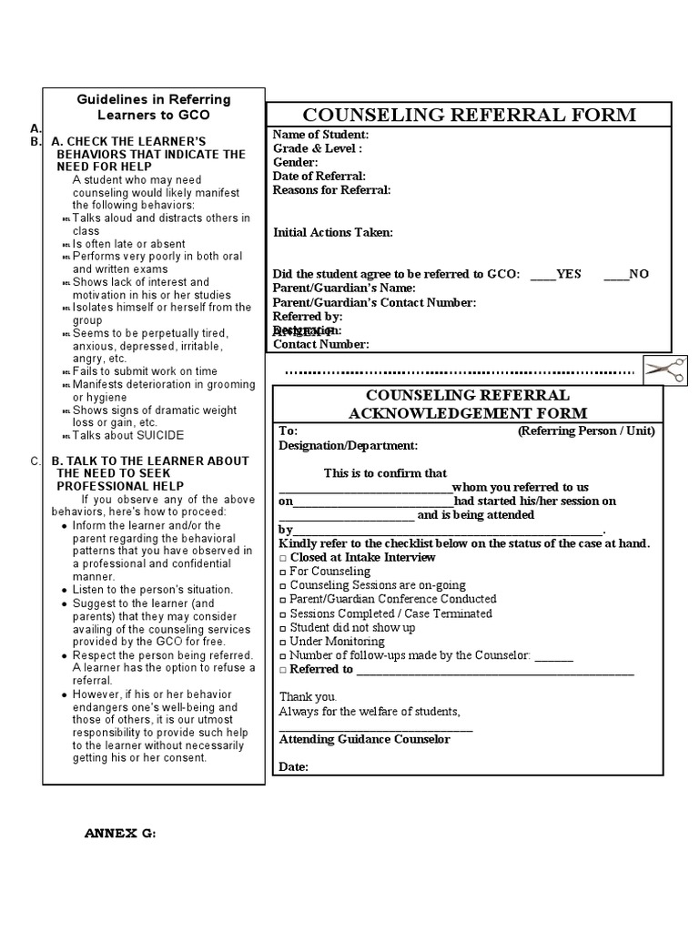 Referral Form-Annex F | PDF | Human Development | Psychology