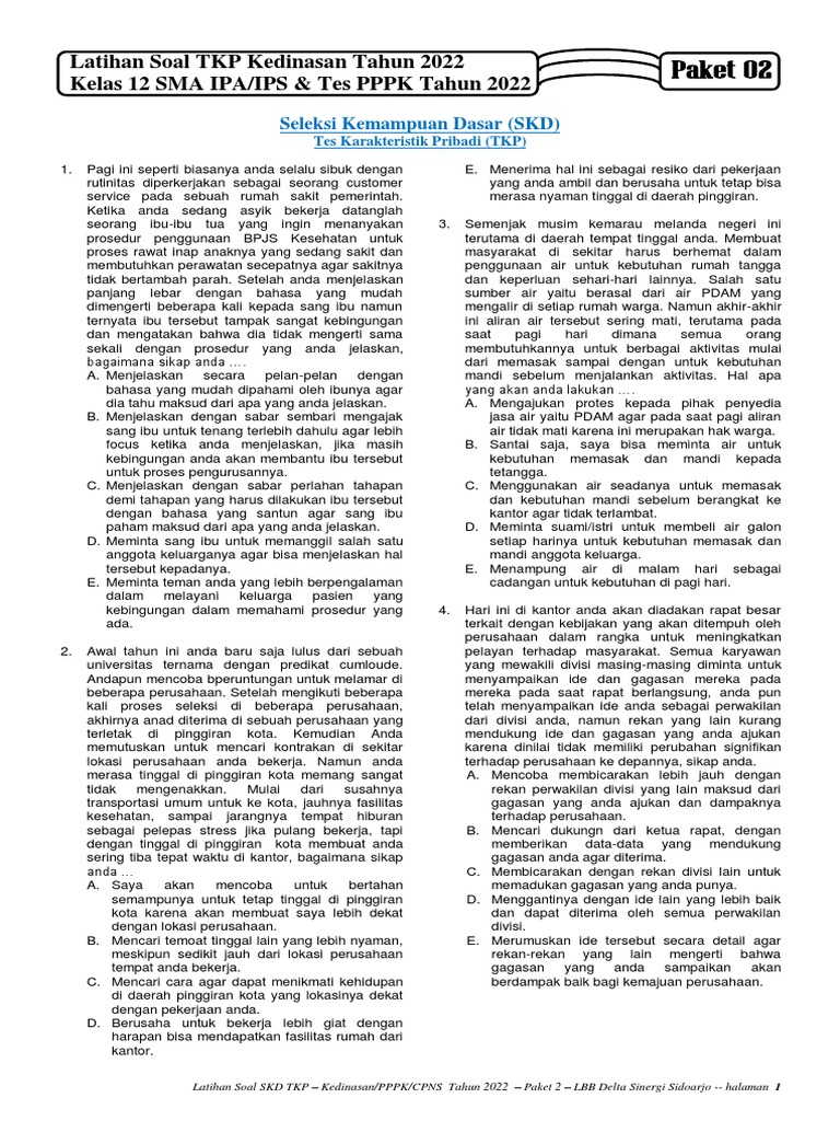 Paket Soal 2 TKP CPNS-PPPK-Kedinasan Tahun 2022 (Soal-F4) | PDF