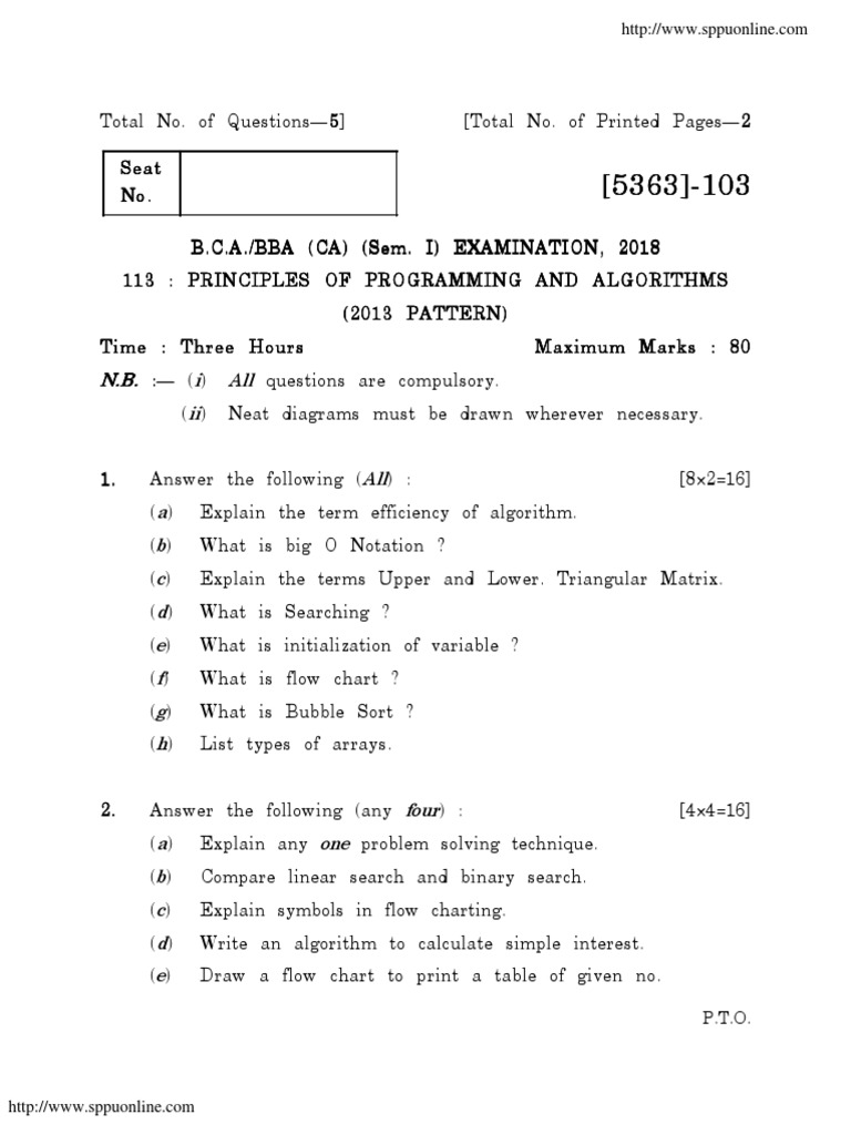 Bba Bca 1 Sem Principles Of Programming And Algorithms 103 P13 Apr 2018 Pdf Algorithms 9608