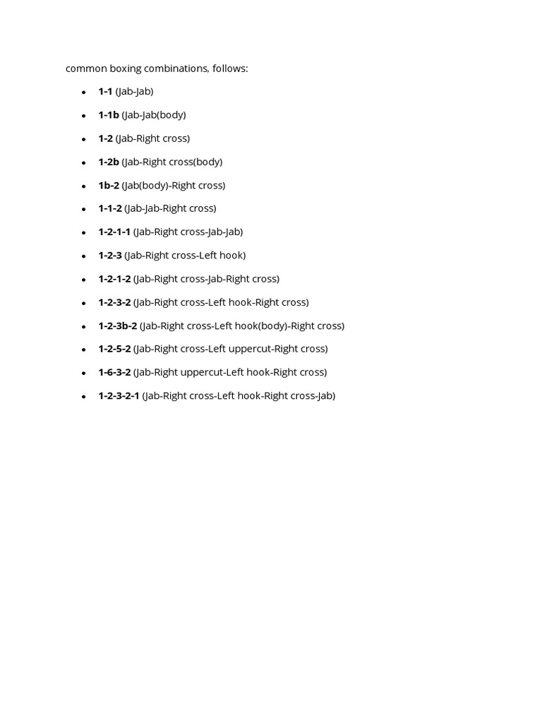 Common Boxing Combinations List | PDF