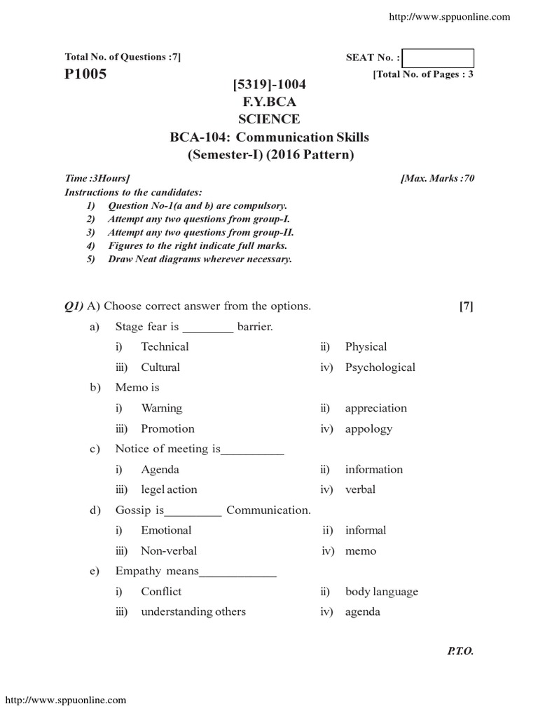 Bca 1 Sem Communication Skills 1004 p16 Apr 2018 | PDF