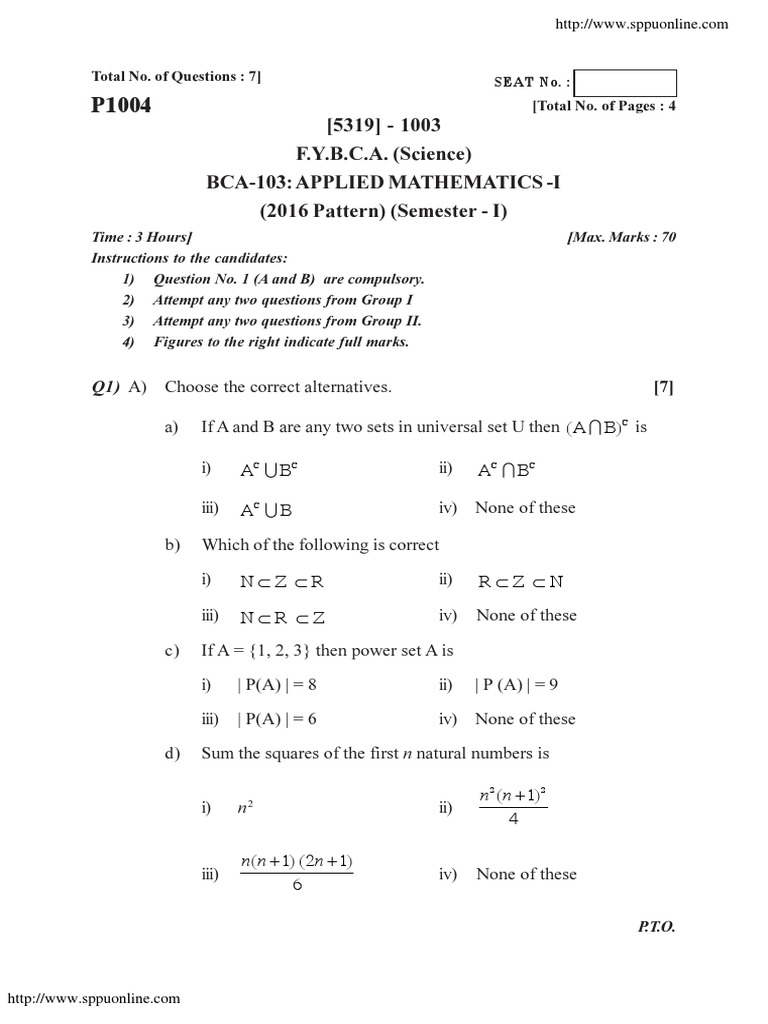 Bca 1 Sem Applied Mathematics 1 1003 p16 Apr 2018 | PDF | Permutation ...