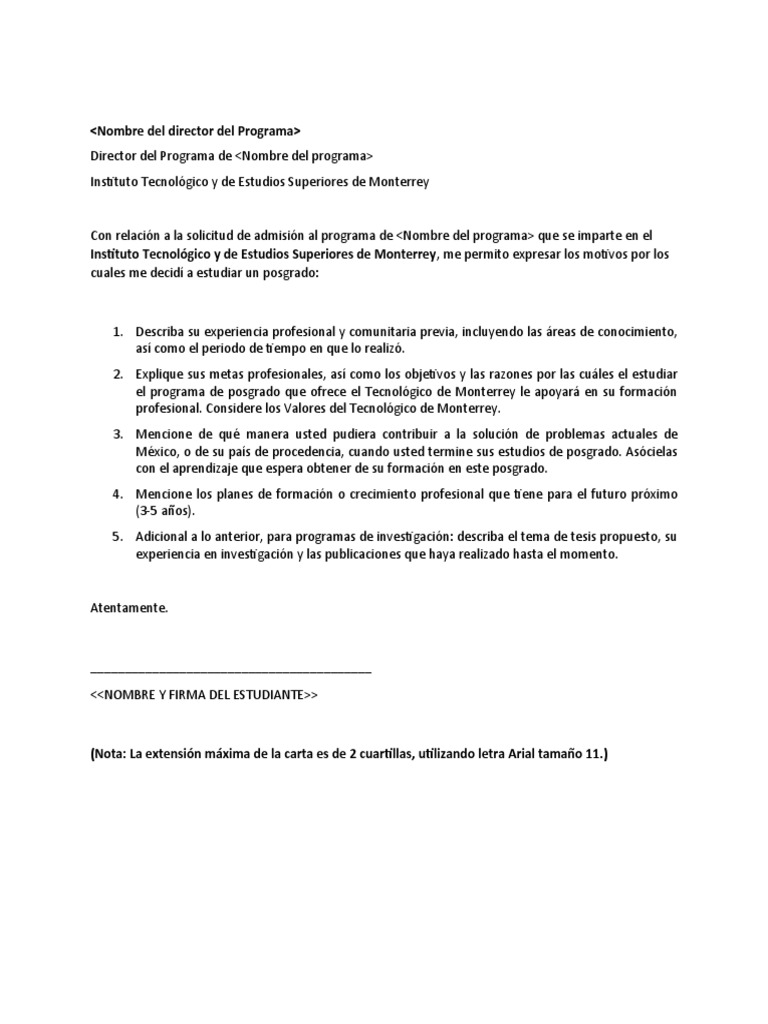 Ejemplo Carta Motivos Estudiantes | PDF