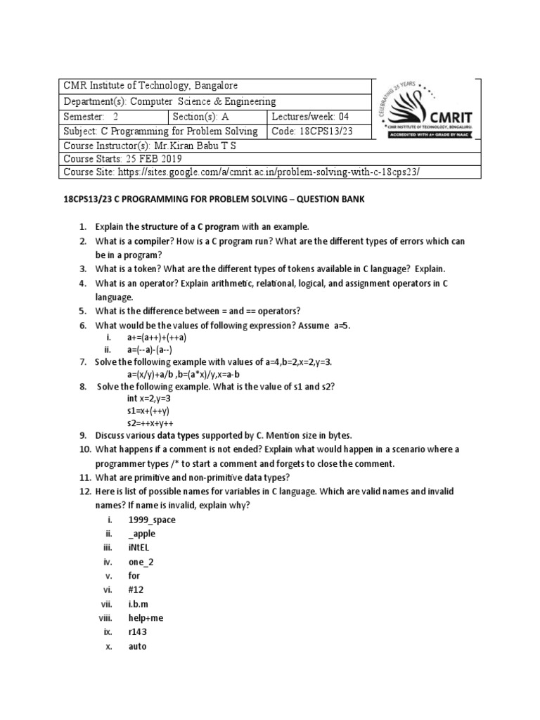 Question Bank For CPS | PDF
