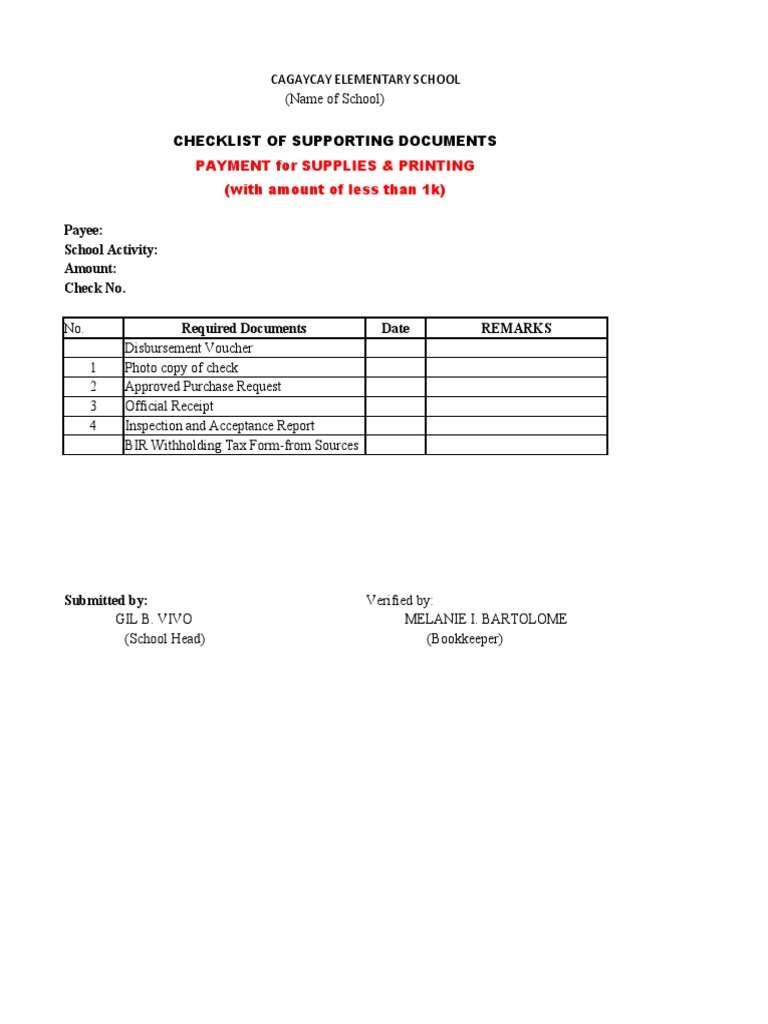 UPDATED COA Checklist of Supporting Documents Non-IUs 12.31.17 | PDF