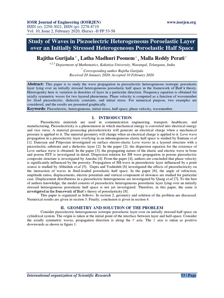 Study of Waves in Piezoelectric Heterogeneous Poroelastic Layer Over An Initially Stressed ...