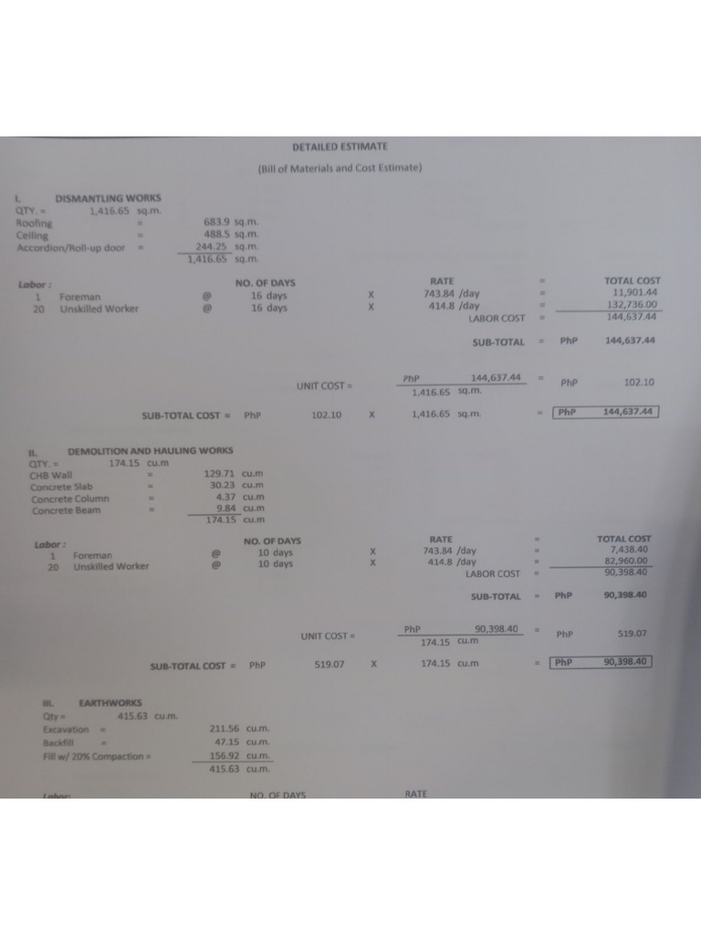 Sample Detail Estimate | PDF