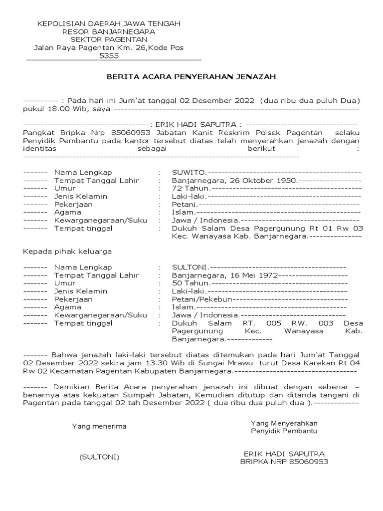 Penyerahan Jenazah | PDF