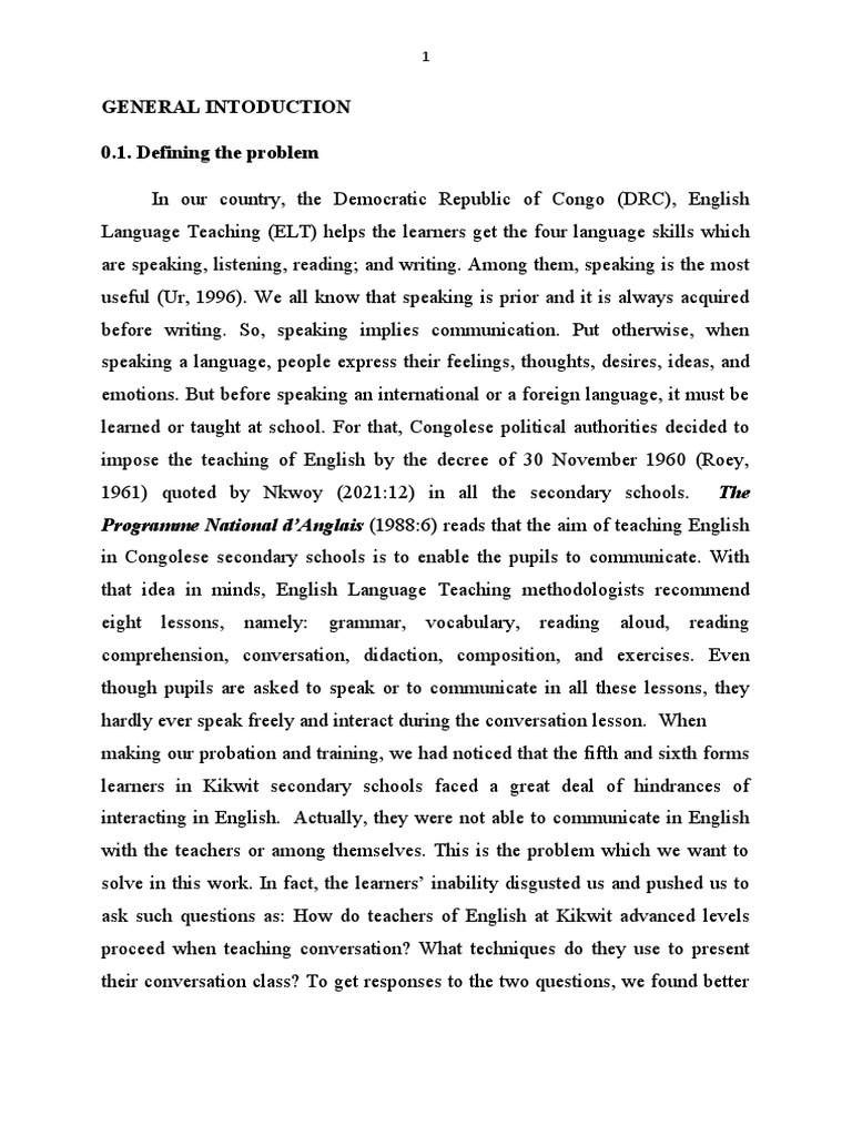 Memoire Kaba Ruphin L2 Anglais | PDF | Learning | Teachers