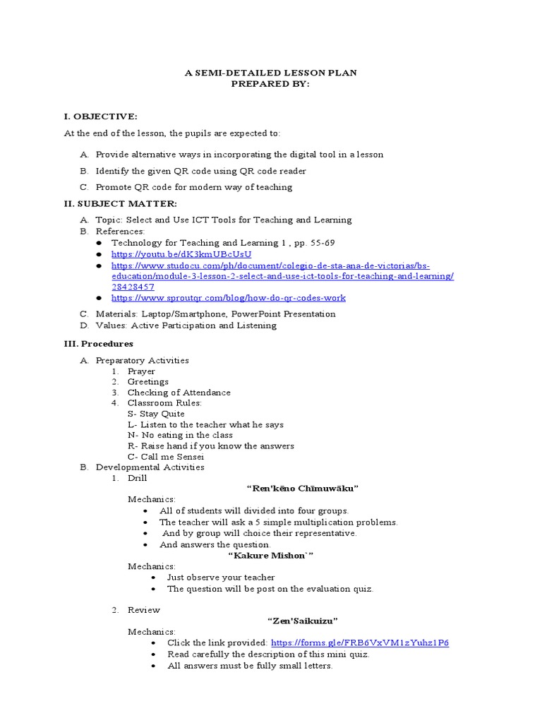 Select and Use ICT Tools For Teaching and Learning 4A Lesson Plan | PDF ...