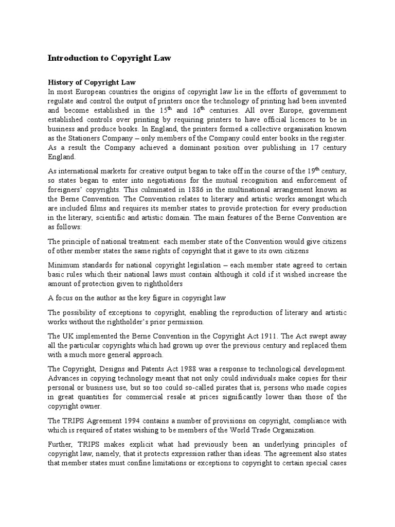 Introduction To Copyright Law | PDF | Copyright | Intellectual Property