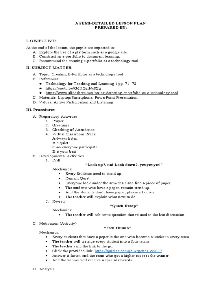 Creating E-Portfolio As A Technology Tool | PDF | Teachers | Lesson Plan