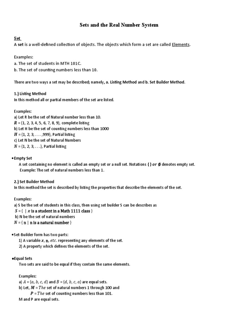Sets and The Real Number System | PDF | Set (Mathematics) | Numbers