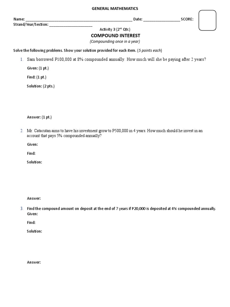 Compound Interest Activity Worksheet | PDF