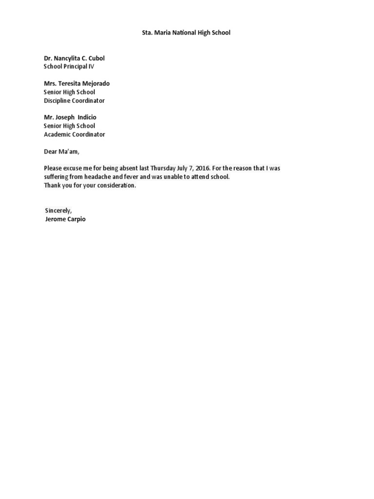 SMNHS Leave Letter | PDF