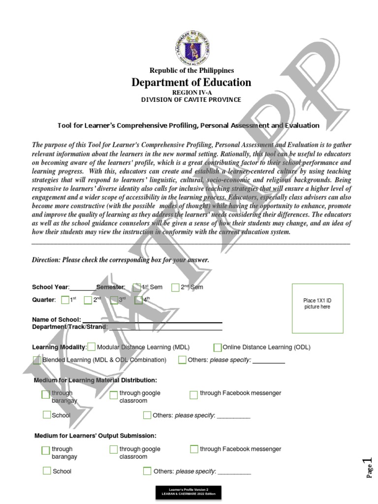 Tool For Learners Comprehensive Profiling - Personal Assessment - and ...