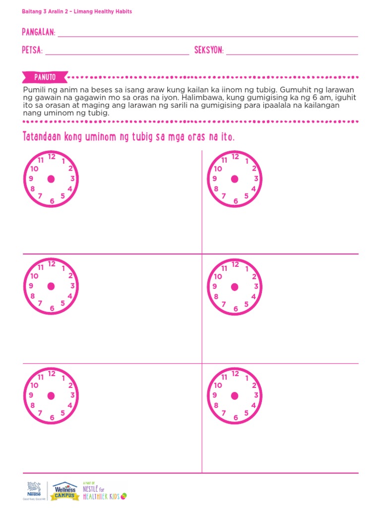 Lesson 2 - Five Healthy Habits Worksheet 3 | PDF