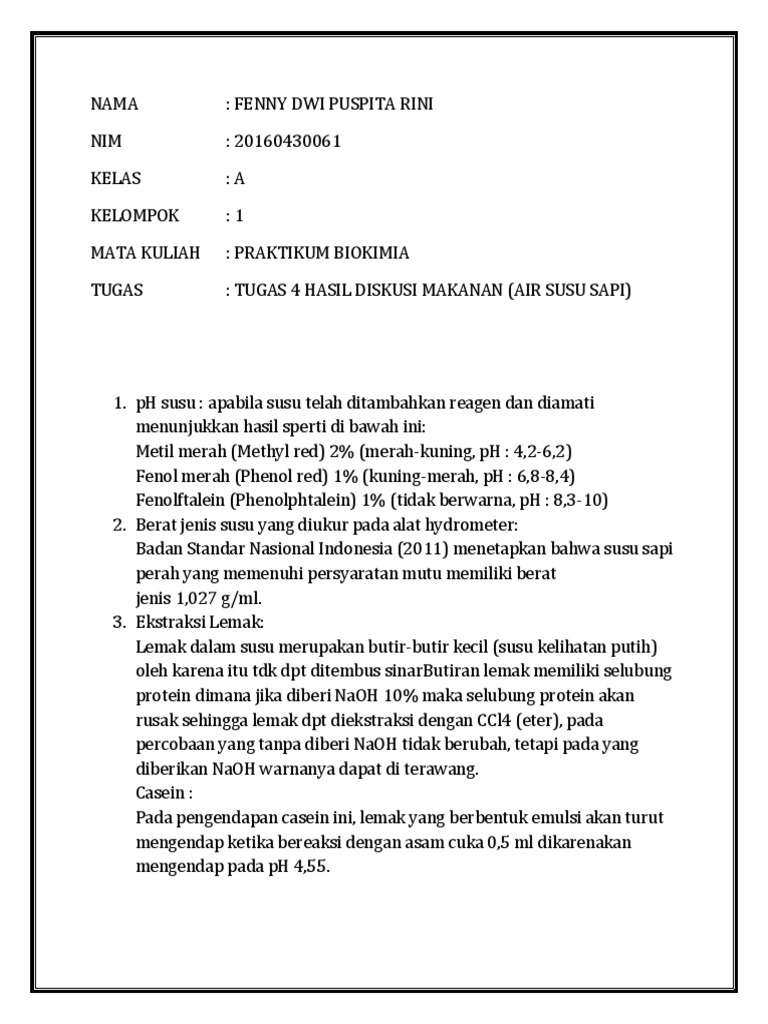 Tugas 4 Air Susu - Fenny DPR - 16-0061 - A - 1 | PDF | Memasak, Makanan ...