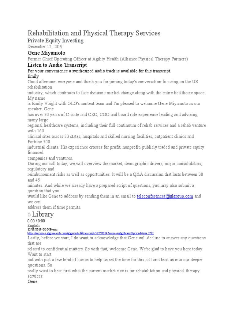 EXAMPLE - Physical Therapy Transcript - BEFORE | PDF | Physical Therapy ...