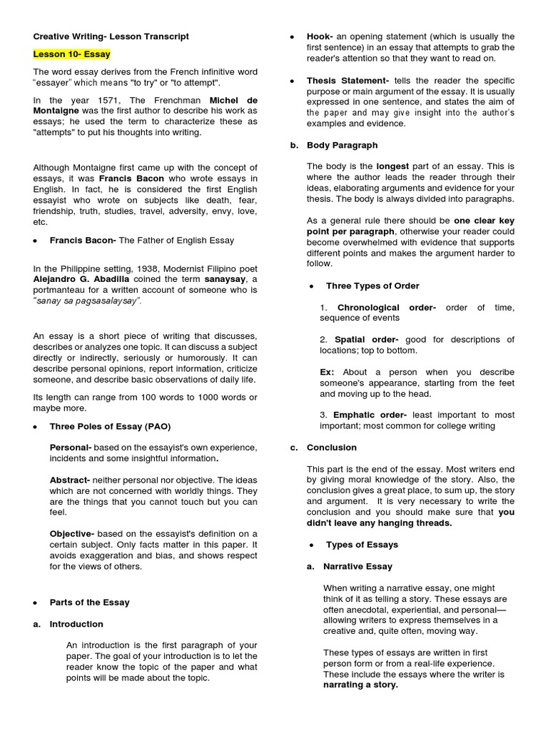 Creative Writing Transcript II | PDF | Essays | Cognition