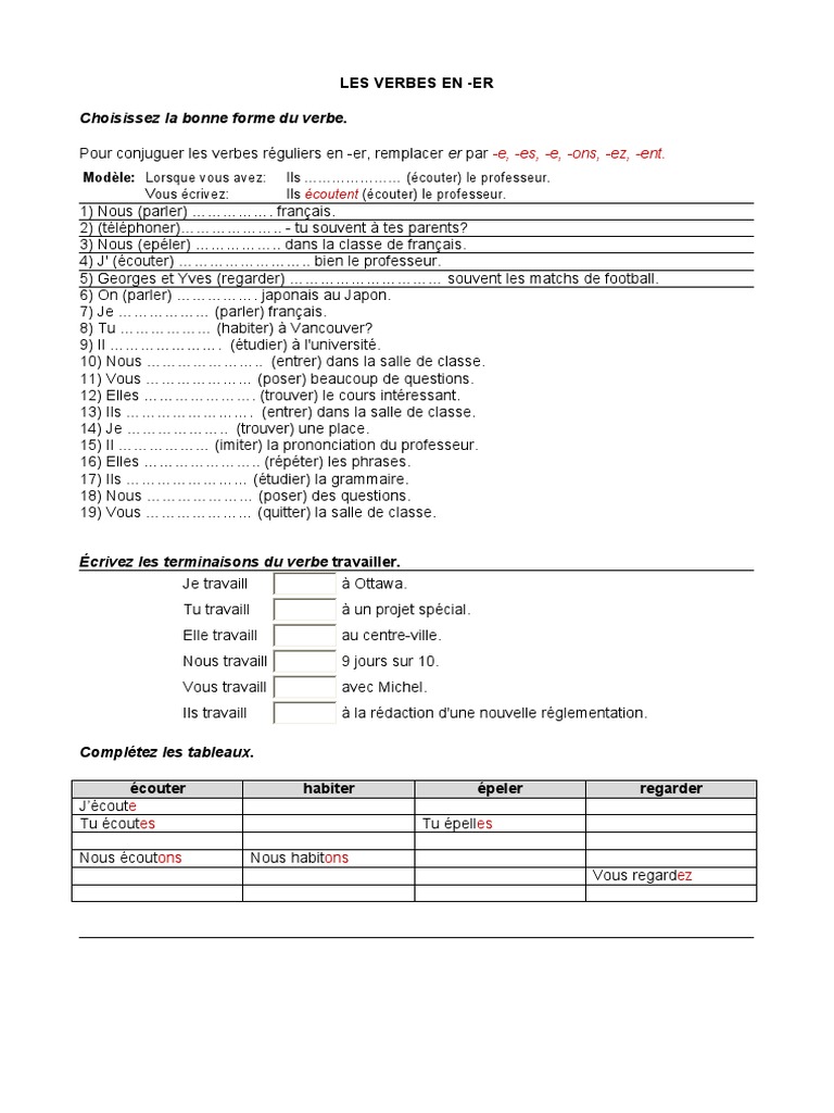 Conjugaison des verbes en -ER | PDF