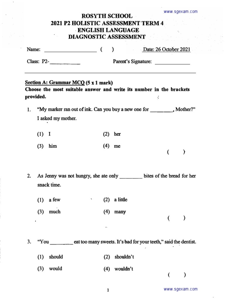 P2 English Language Assessment 2021 | PDF
