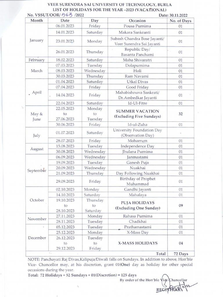 Holiday List 2023 | PDF