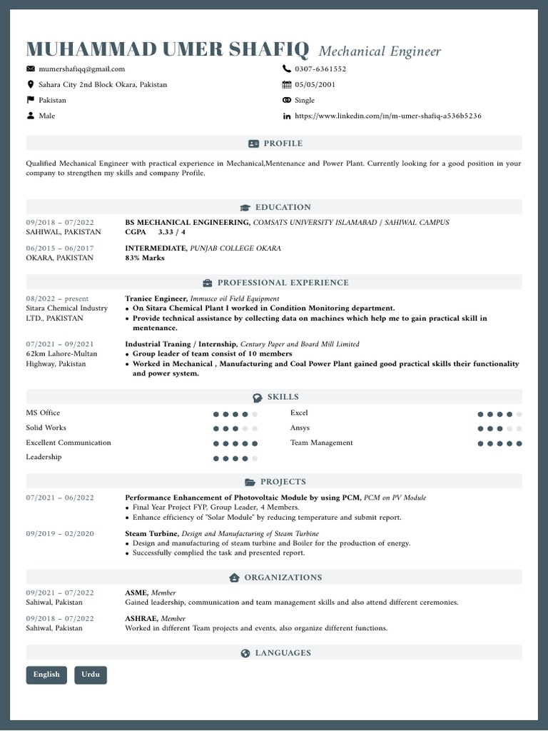 Resume Muhammad Umer Shafiq. | PDF | Business | Computers