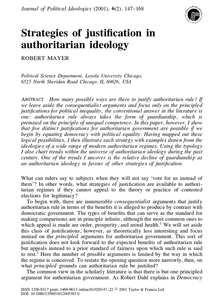 Strategies of Justification in Authoritarian Ideology | PDF | Authoritarianism | Democracy