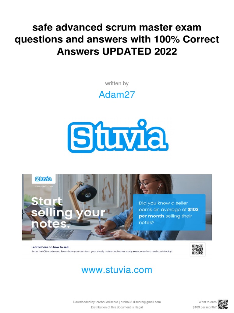 Sample Stuvia 2187124 Safe Advanced Scrum Master Exam Questions And Answers With 100 Correct