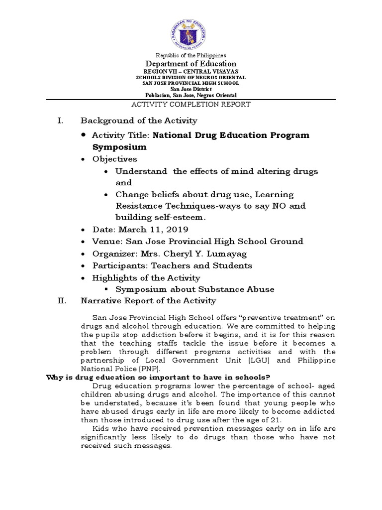NDEP Symposium Report at San Jose High | PDF | Substance Abuse | Drugs