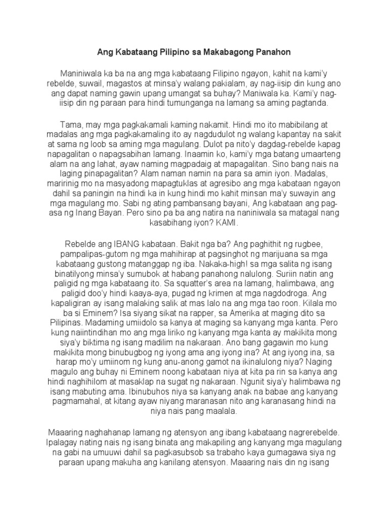 Ang Kabataang Pilipino Sa Makabagong Panahon | PDF