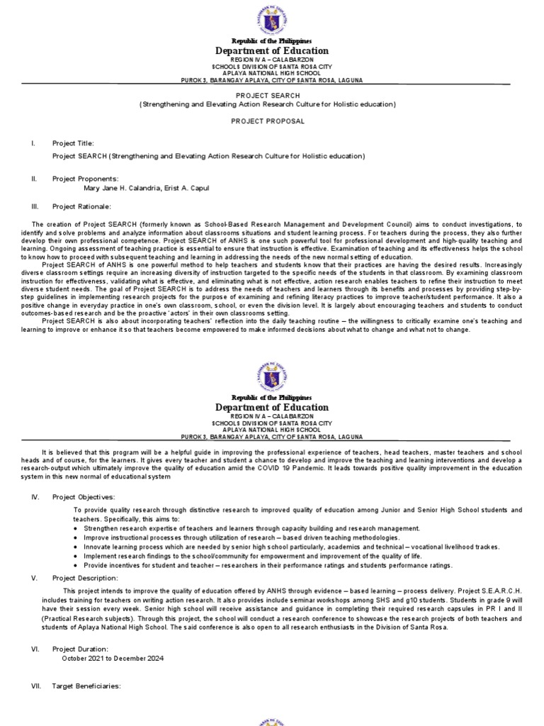 Sample Project Proposal | PDF | Teaching Method | Teachers