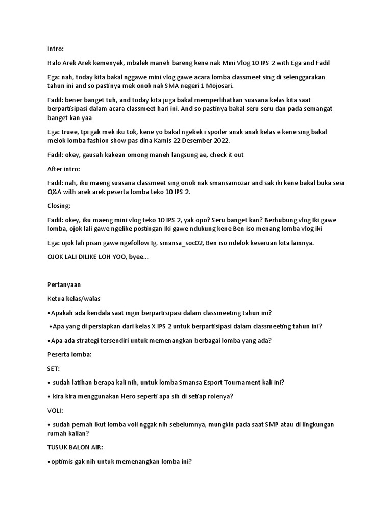 Mini Vlog Classmeet 2022 IPS 2 | PDF