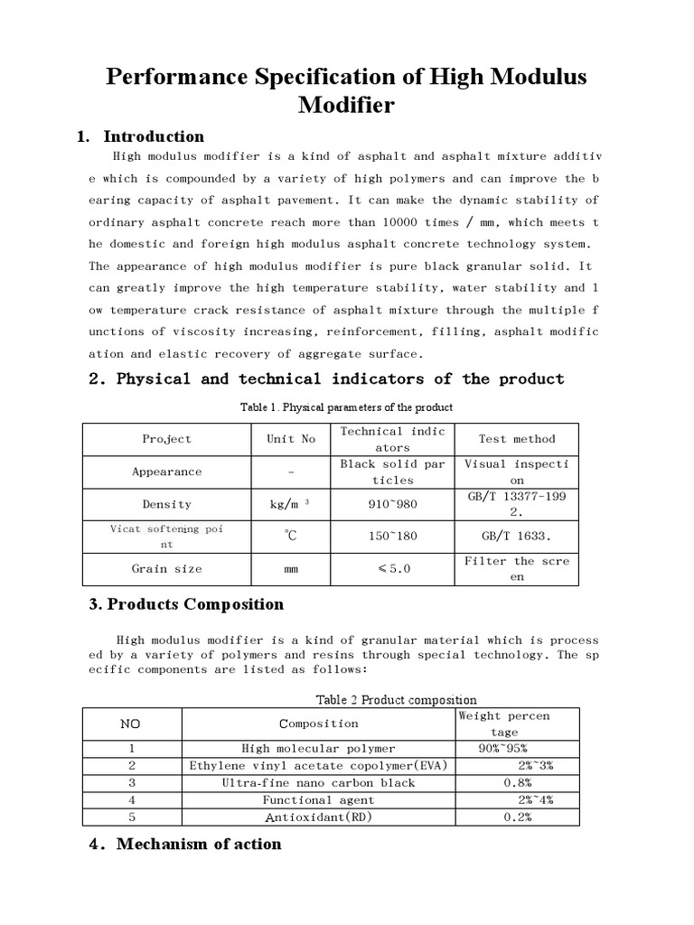 Specification of High Modulus Modifier | PDF | Road Surface | Road