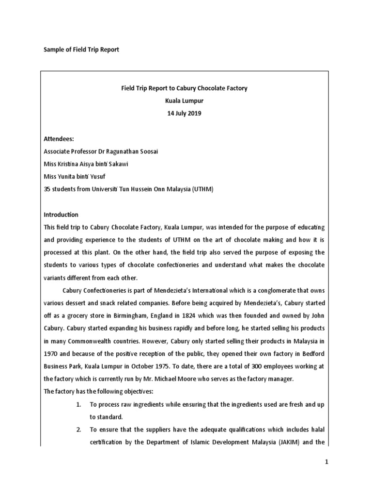 3 Sampleoffieldtripreport | PDF | Chocolate | Cocoa Bean