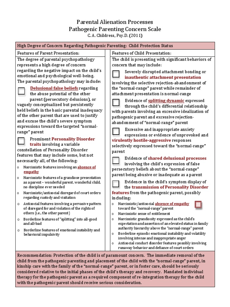 Pathogenic Parenting Concern Scale Childress 2011 | PDF | Delusion ...