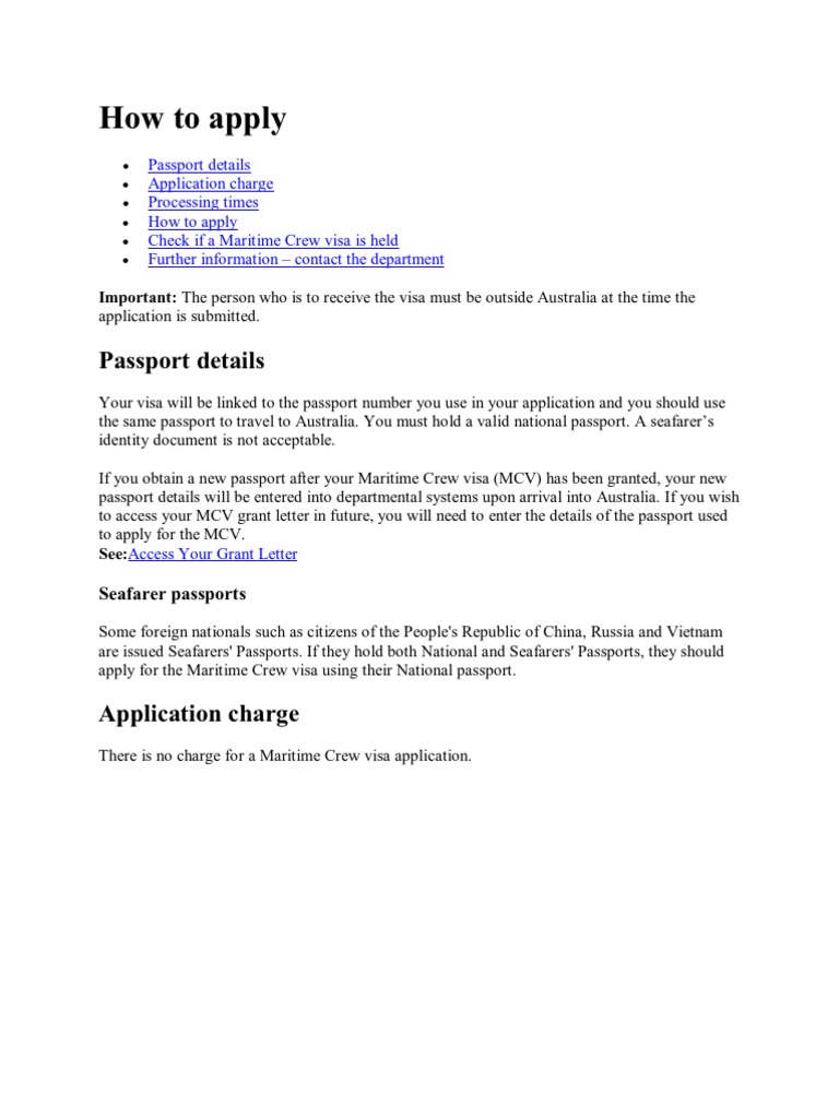How to apply for an Australian Maritime Crew Visa | PDF | Passport ...