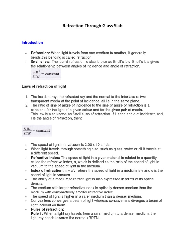 Refraction Through Glass Slab | PDF