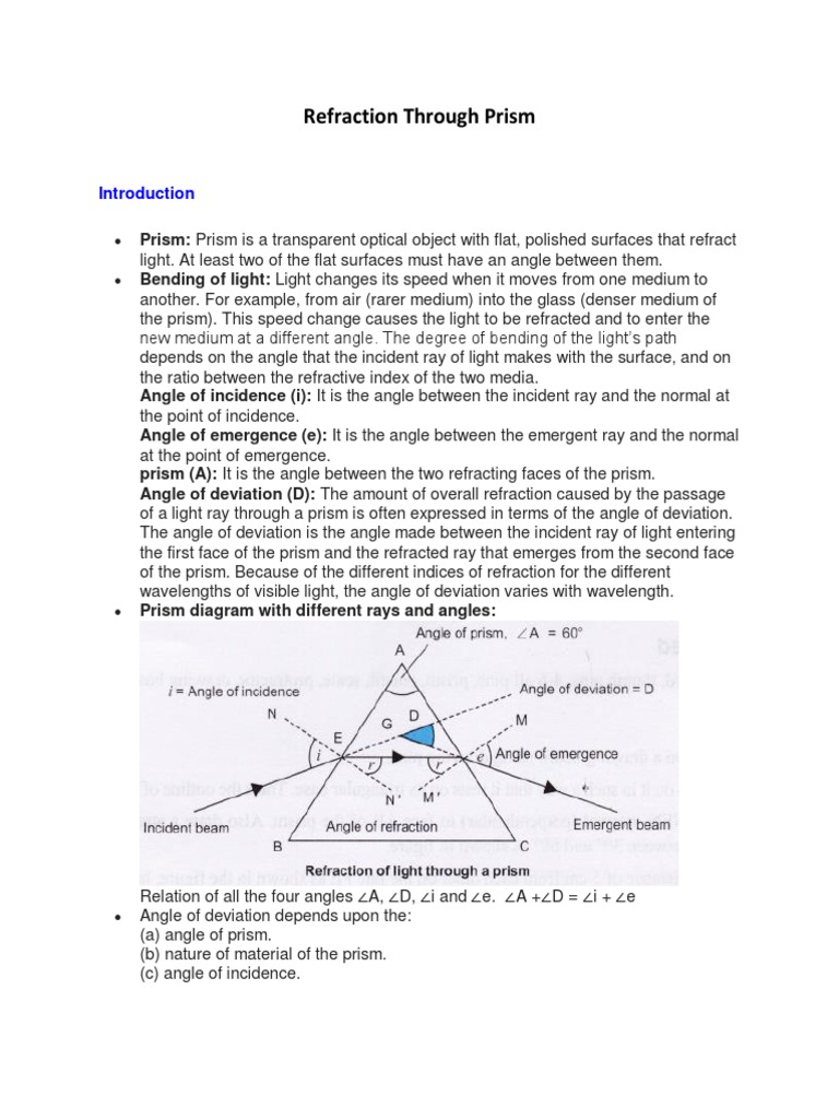 Refraction Through Prism | PDF | Teaching Methods & Materials | Home ...