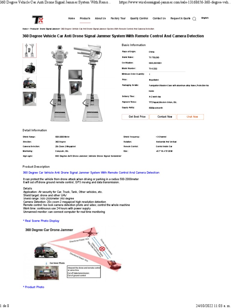 360 Degree Vehicle Car Anti Drone Signal Jammer System With Remote ...