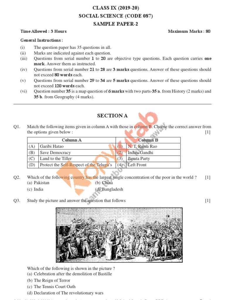 Class 9 SST Sample Paper 2020-21 | PDF | Textiles