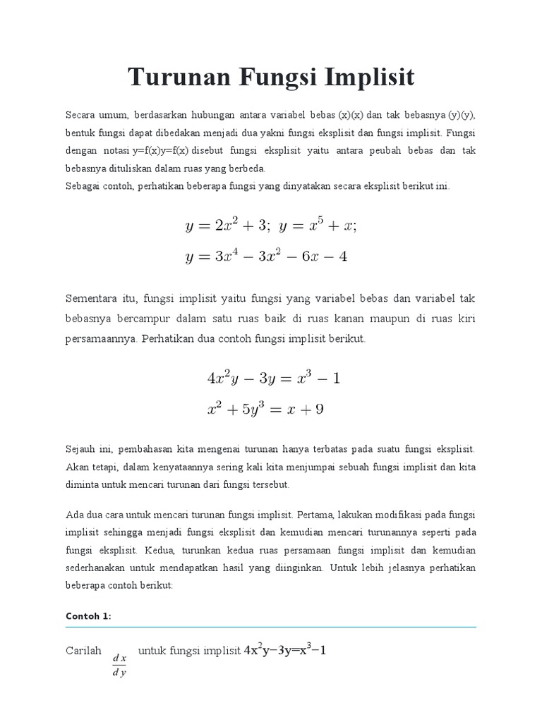 Turunan Fungsi Implisit | PDF | Metode & Bahan Ajar