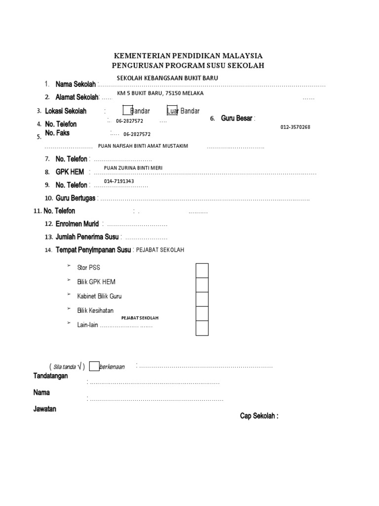 Borang Pengurusan Susu Sekolah | PDF