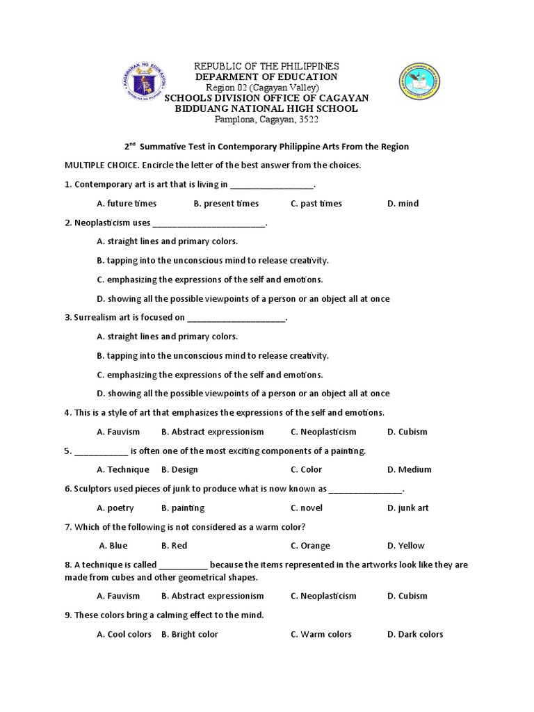 2nd Summative Test in Contemporary Philippine Arts From The Region ...