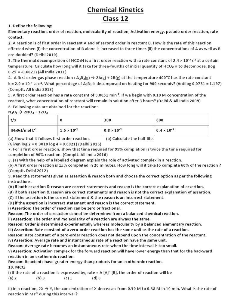 Chemical Kinetics Revision | PDF | Reaction Rate | Chemical Reactions